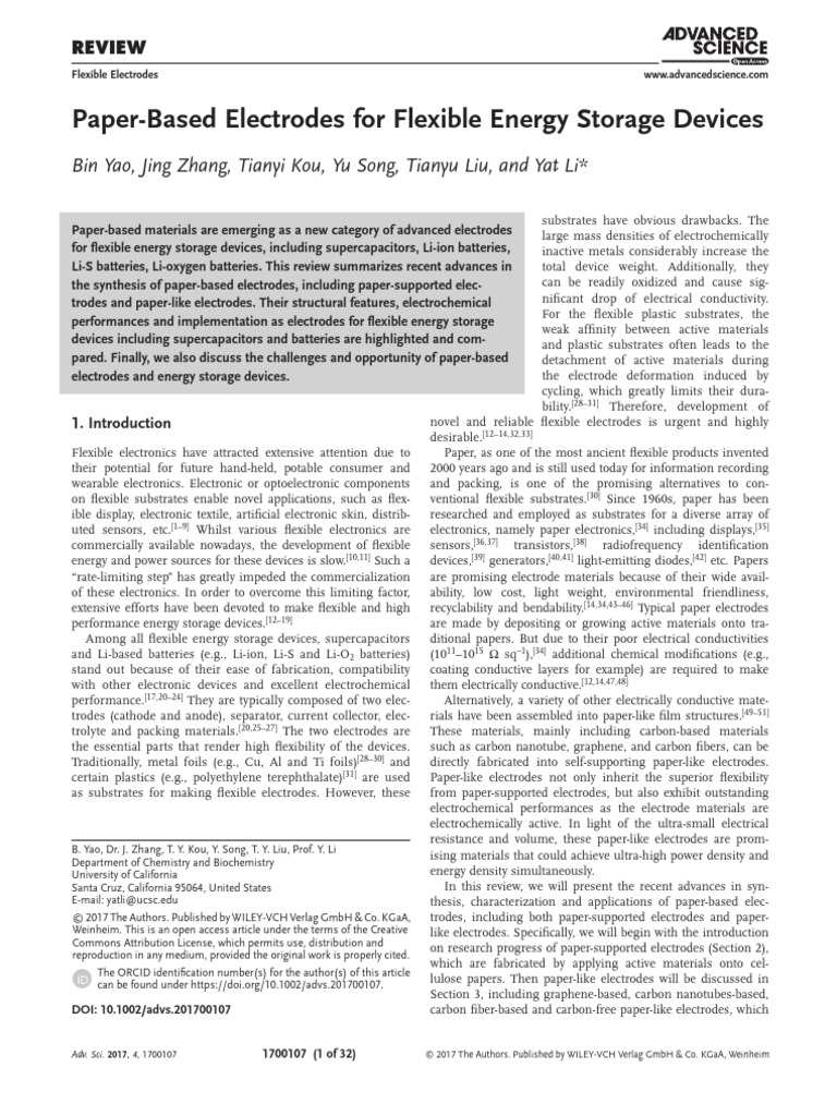 Advanced Science - 2017 - Yao - Paper‐Based Electrodes for Flexible ...
