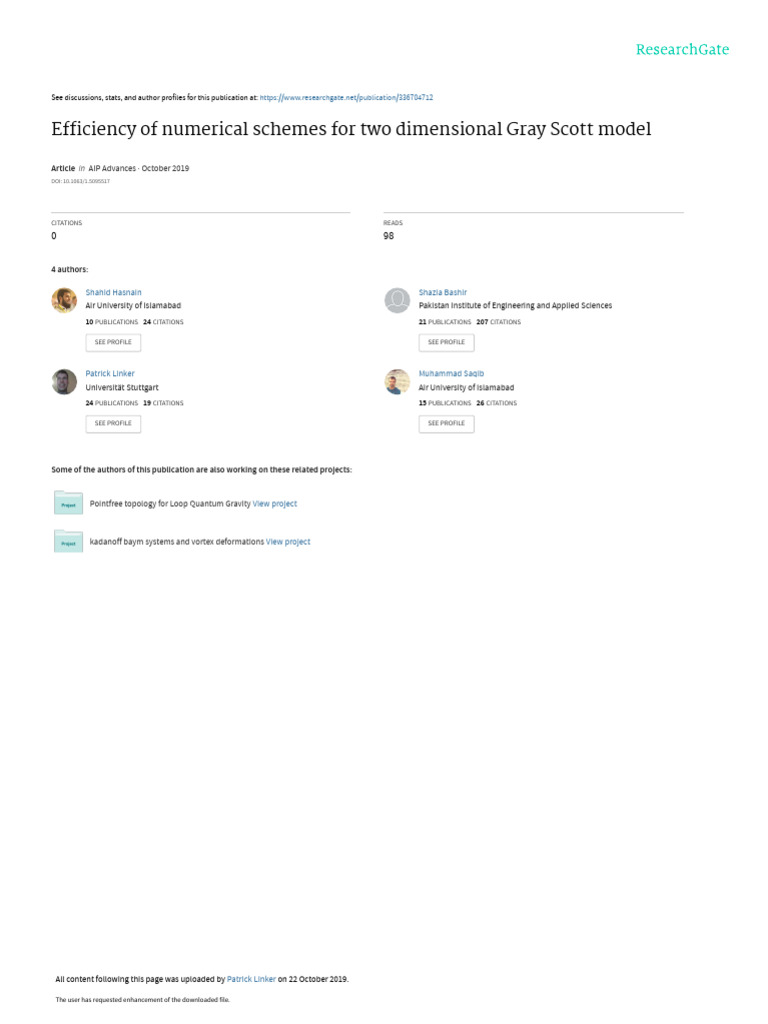 Numerical Schemes for Gray Scott Model | PDF | Partial Differential Equation | Diffusion