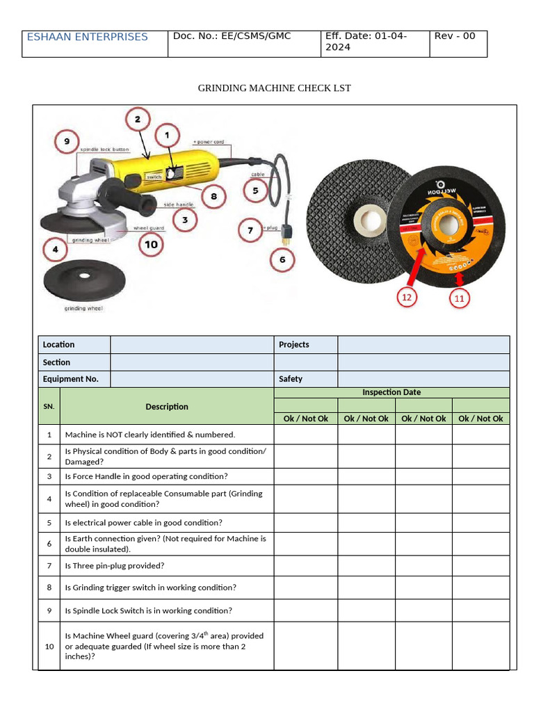 Grinding Machine Inspection Checklist | PDF | Grinding (Abrasive ...
