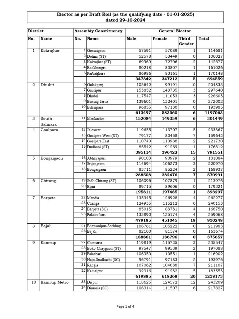 Draft ERoll Data SSR 2025 | PDF