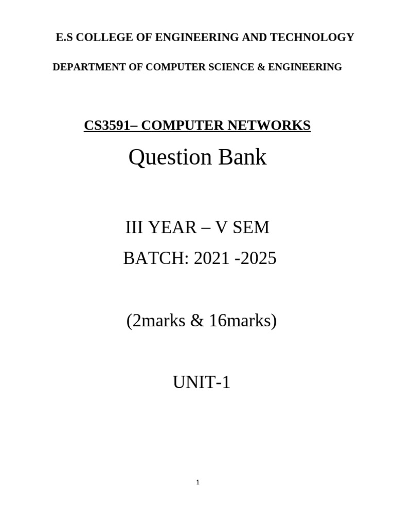 Computer Networks Question Bank | PDF | Osi Model | Internet Protocol Suite
