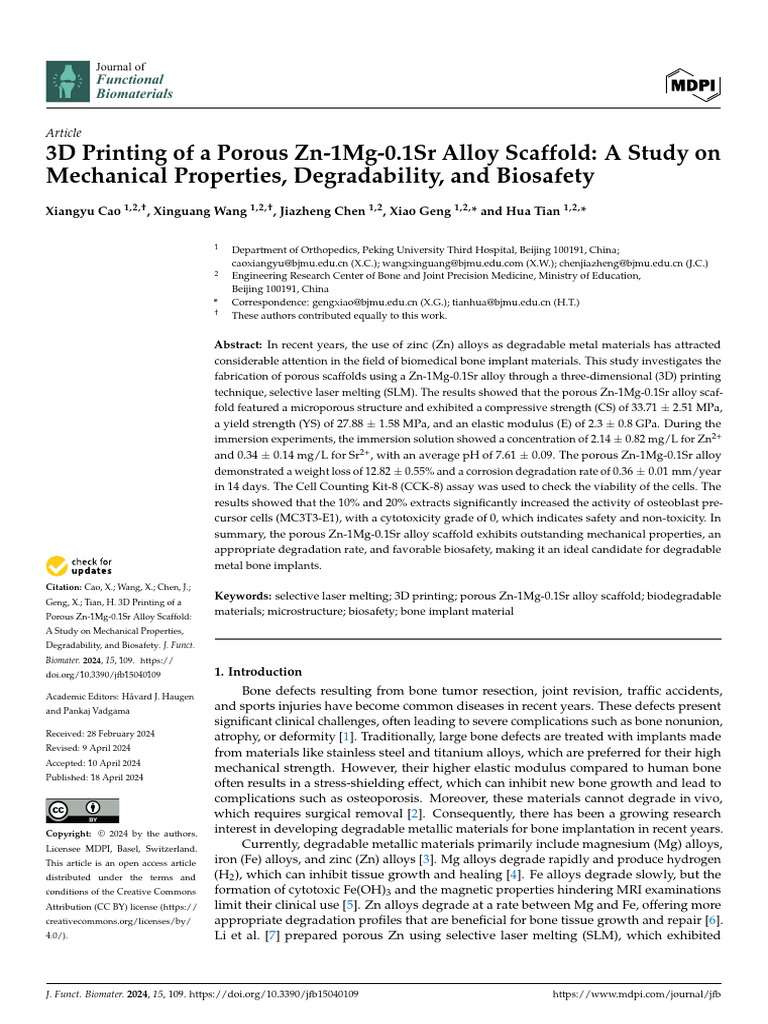3D Printing of A Porous Zn-1Mg-0.1Sr Alloy Scaffold A Study On | PDF ...