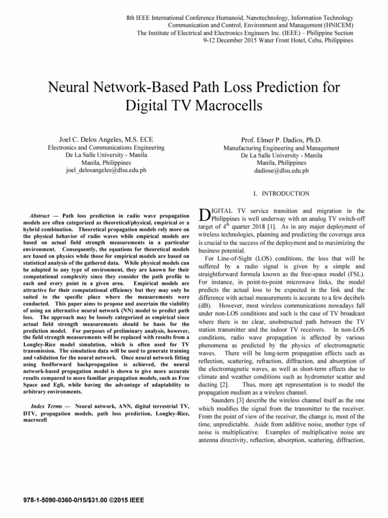 Neural Network-Based Path Loss Prediction For Digital TV Macrocells | PDF | Radio Propagation ...