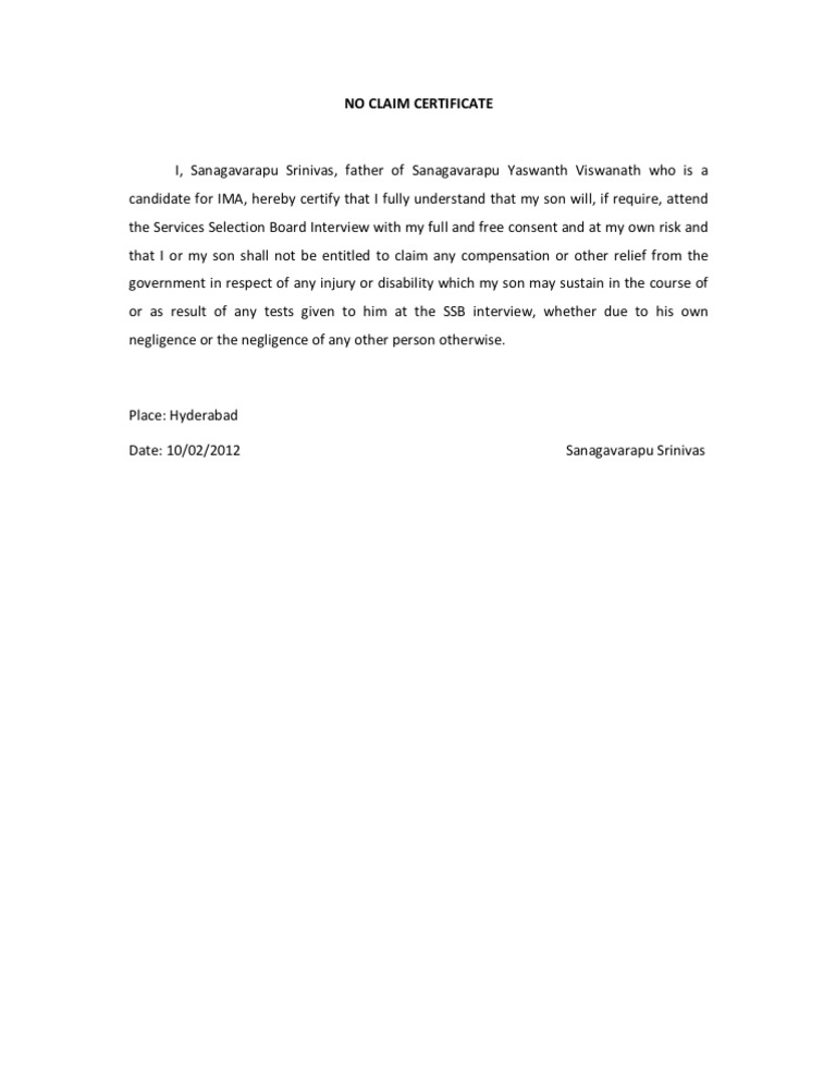No Claim Certificate | PDF | Wellness