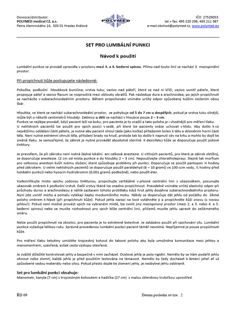 Set Pro Lumbální Punkci-Návod | PDF