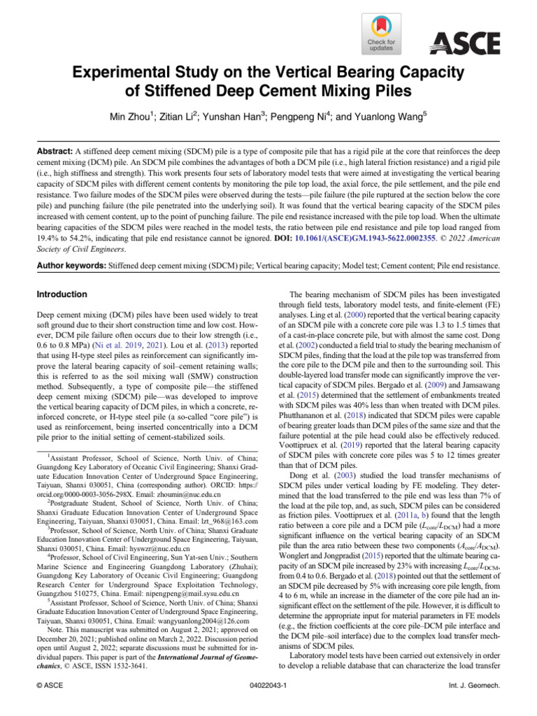 Zhou Et Al 2022 Experimental Study On The Vertical Bearing Capacity of Stiffened Deep Cement ...