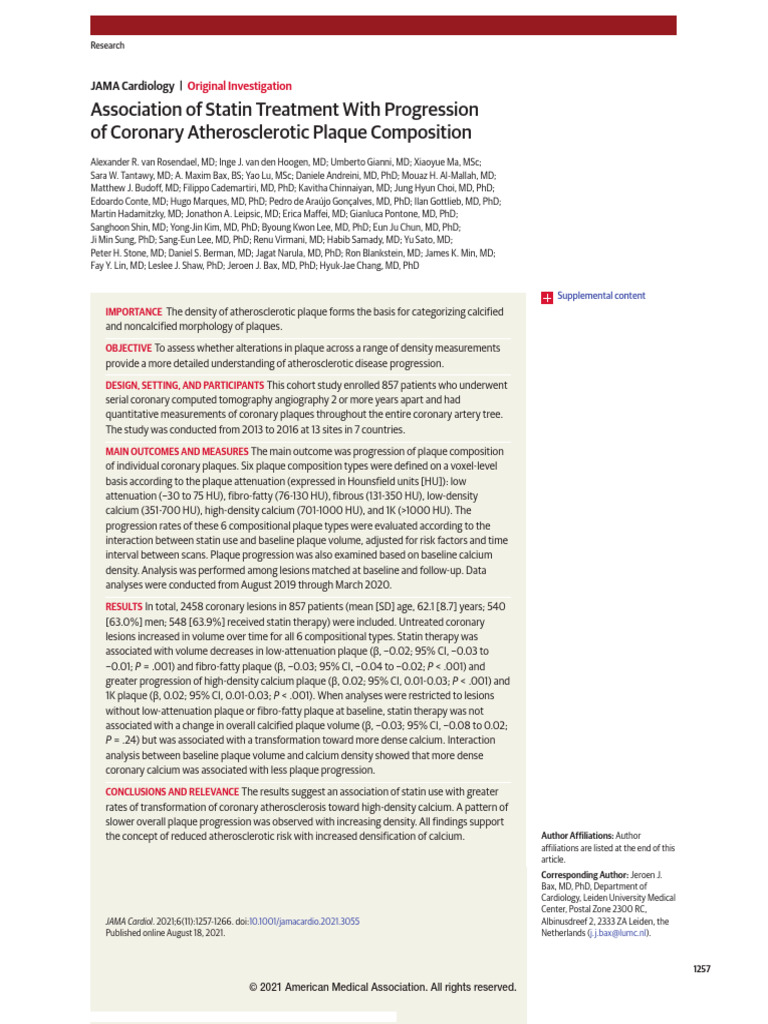Statins and Coronary Plaque Progression | PDF | Atheroma | Ct Scan