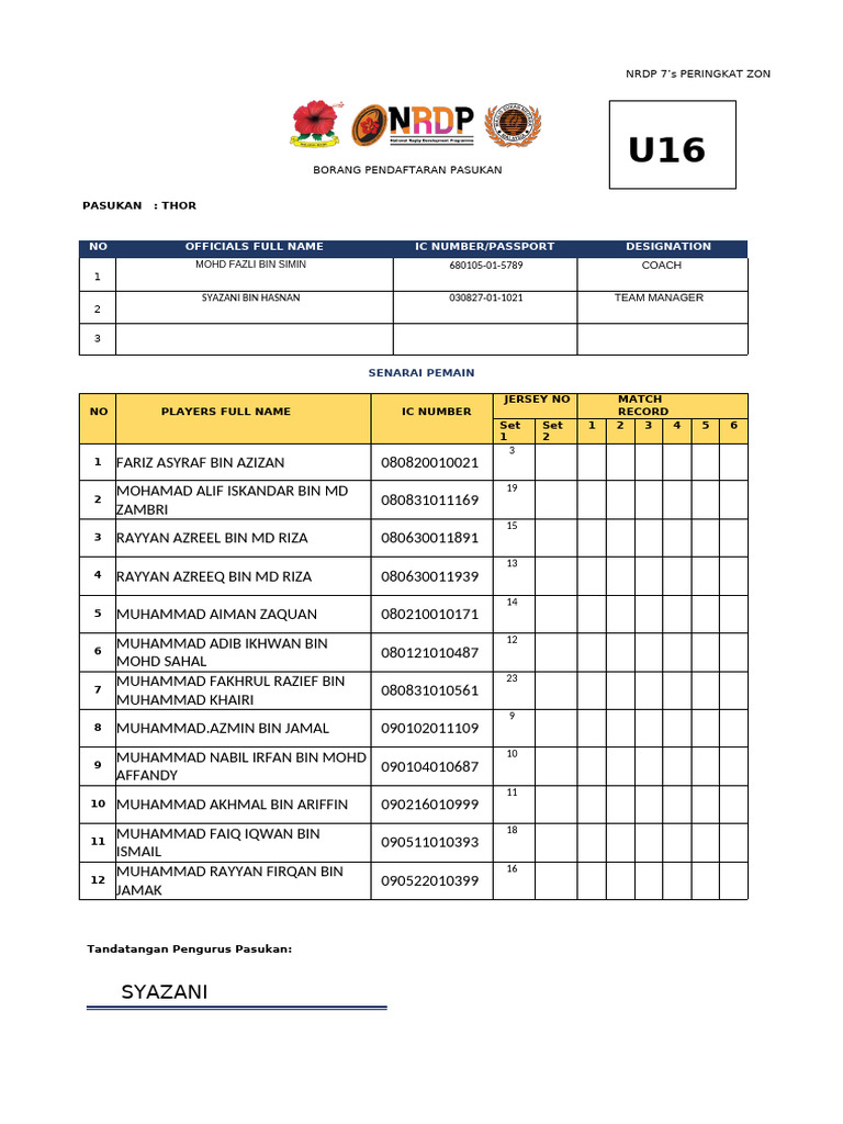 Thor U16 Zon Selatan | PDF