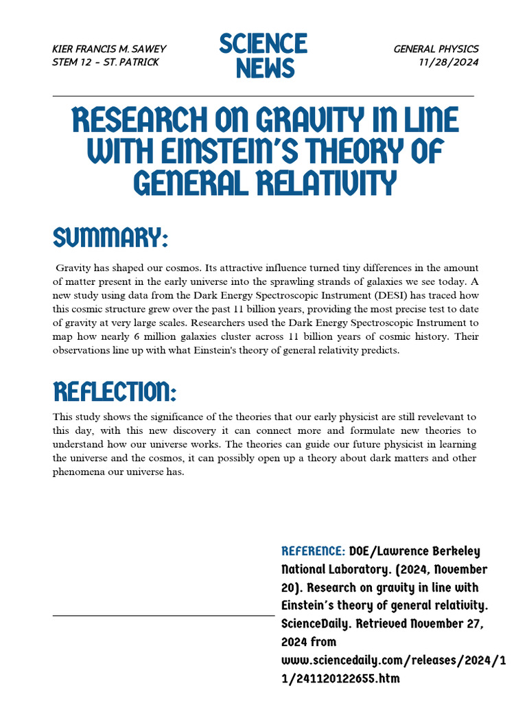 Research On Gravity in Line With Einstein'S Theory of General ...