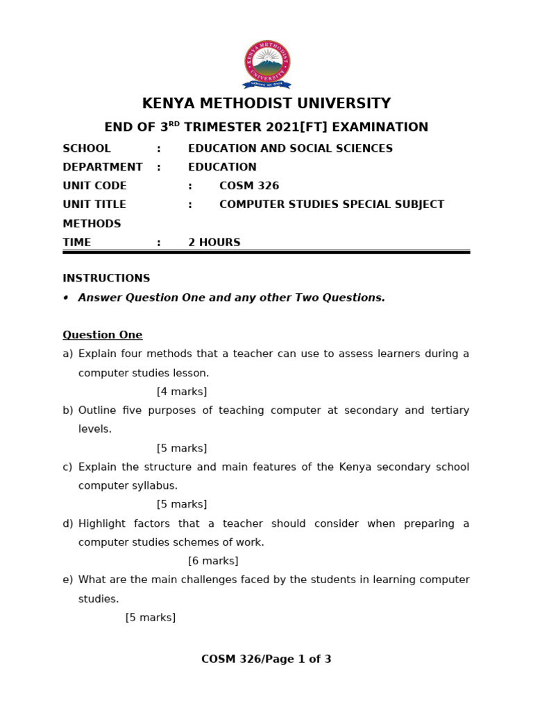 COSM_326_-_Computer_Studies_Special_Subject_Methods_-A | PDF | Teachers ...