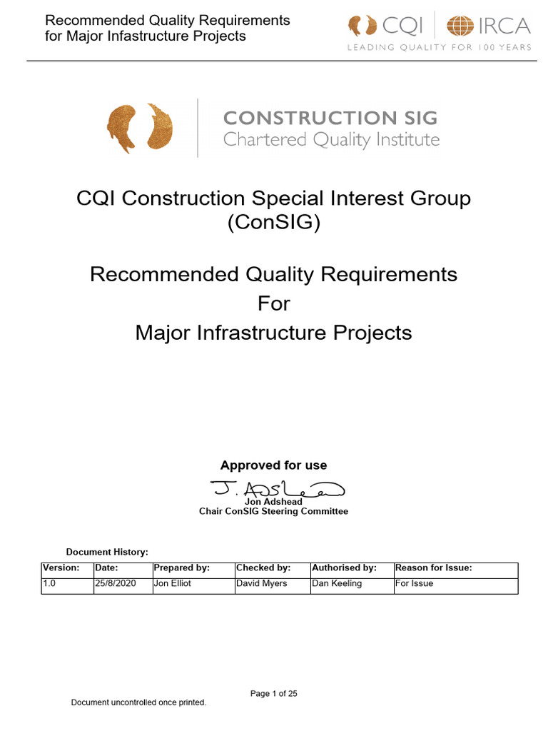 Quality Standards for Infrastructure Projects | PDF | Iso 9000 ...
