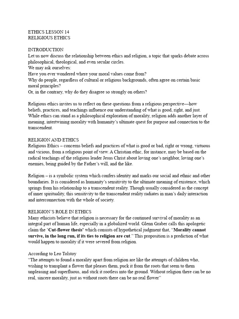 Ethics L14 - Religious Ethics | PDF | Morality | Ethics In Religion