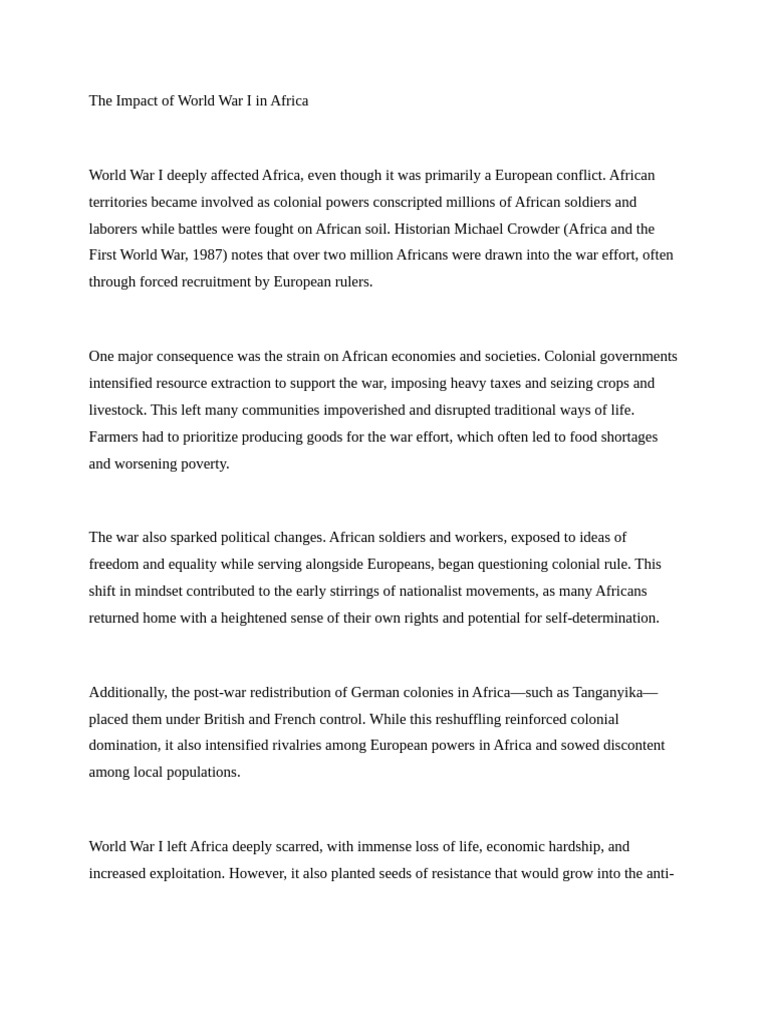 Impact of WWI on East Africa's Society | PDF