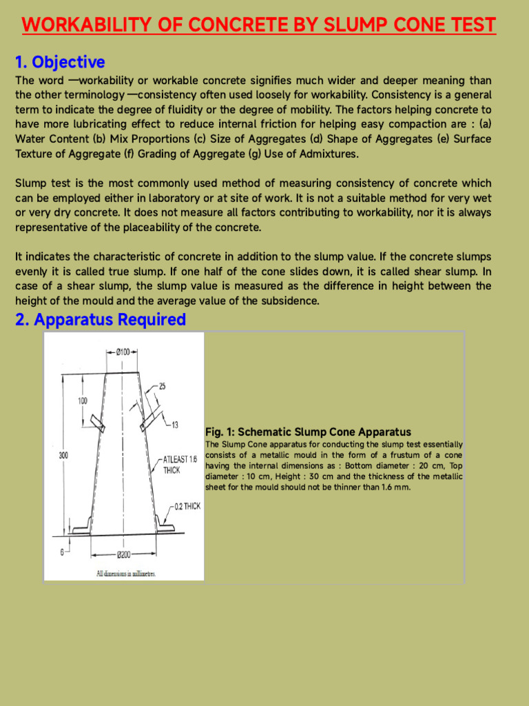 Workability of Concrete by Slump Cone Test | PDF | Concrete | Applied ...