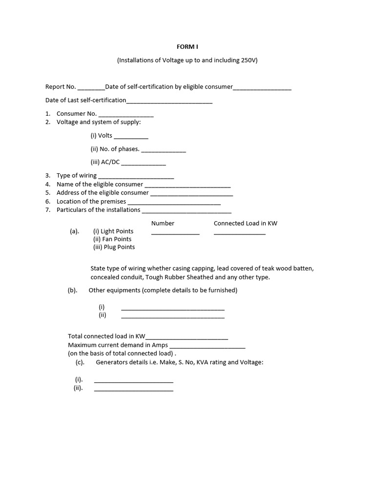 Self-Certification Form I for Electrical Installations | PDF ...