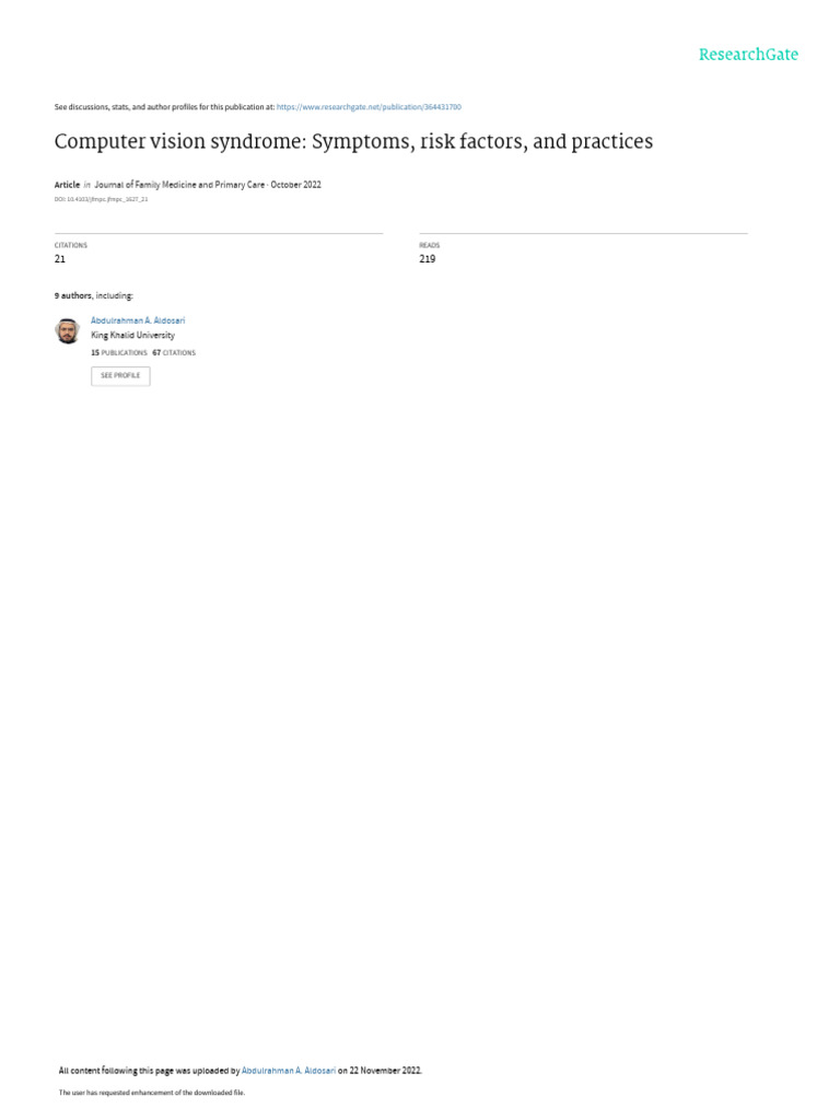 Computer Vision Syndrome Symptoms Risk Factors.26 | PDF | Human Eye