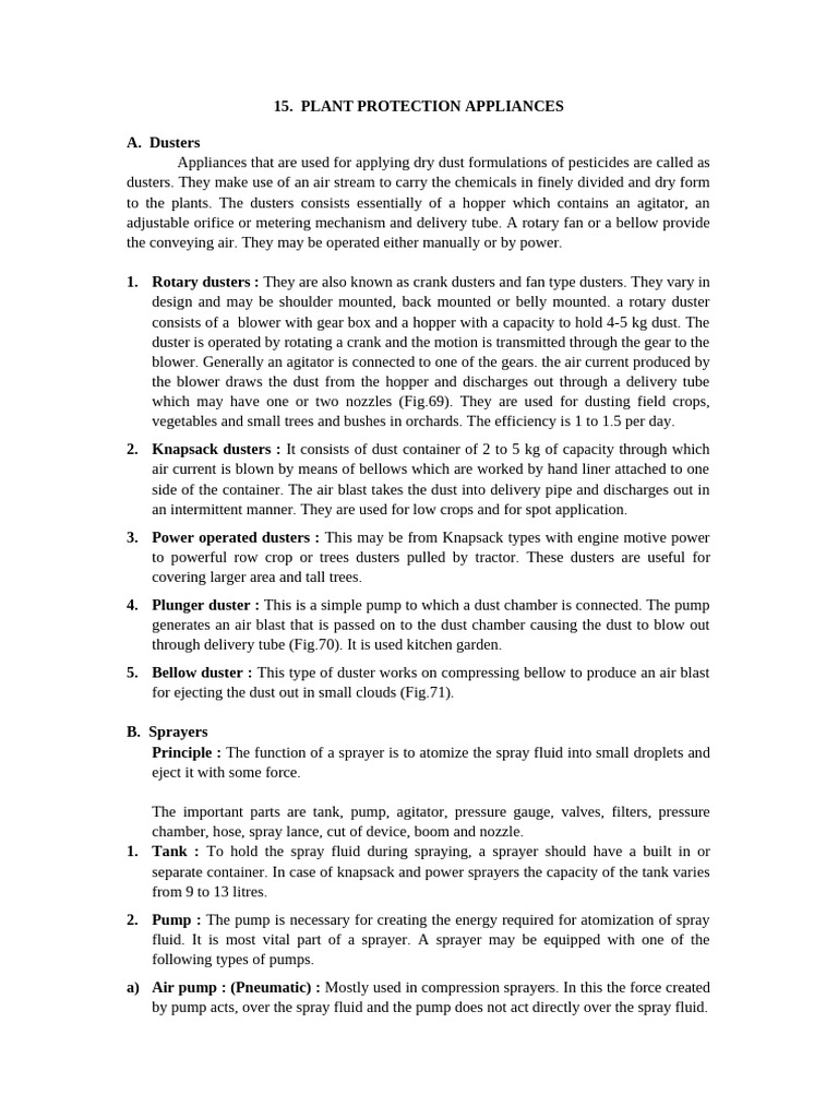 Types of Plant Protection Dusters | PDF | Pump | Gases