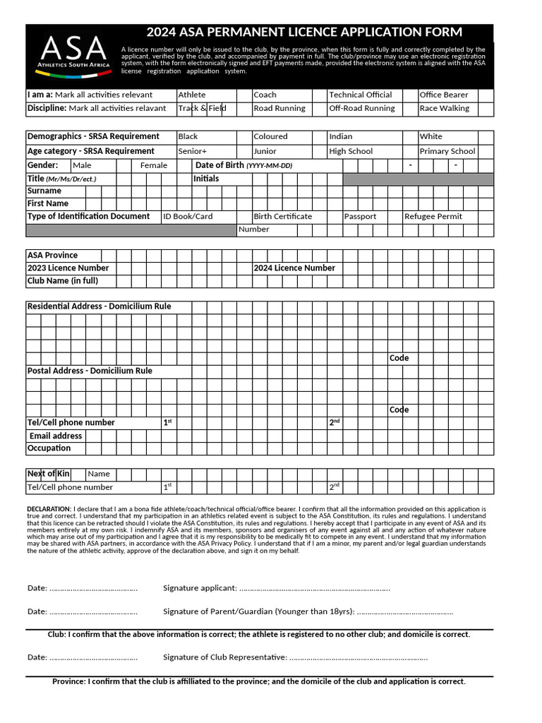 Asa Permanent License Application Form | PDF | Identity Document ...