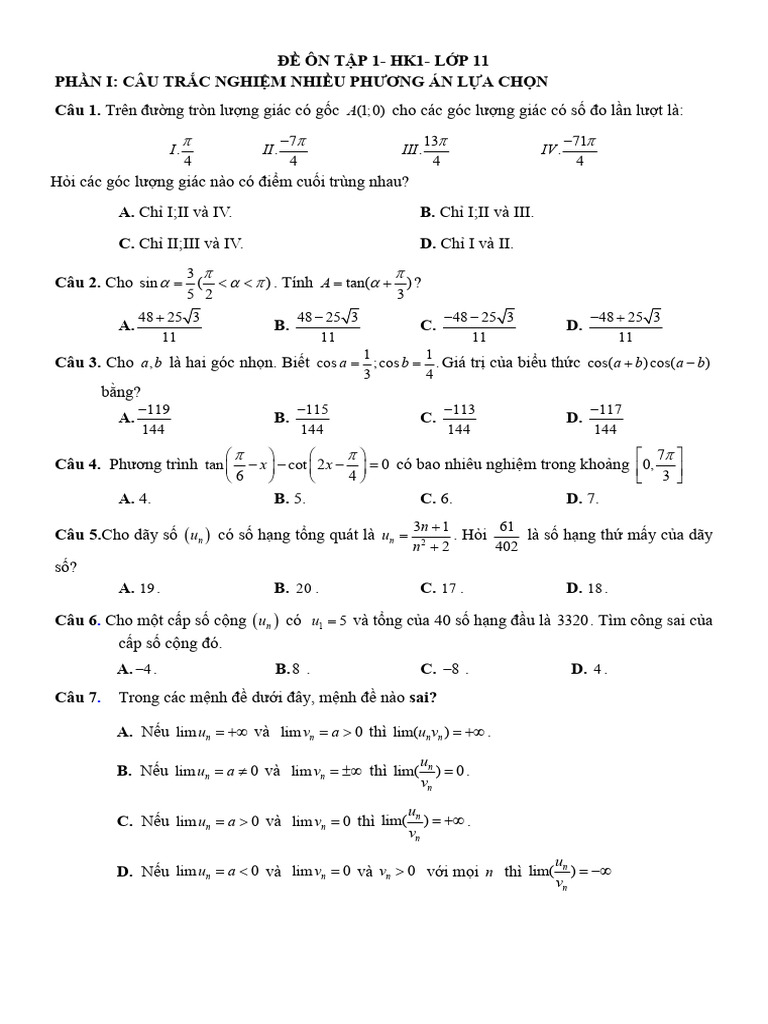 Đề ôn tập 1 khối 11.LHP | PDF