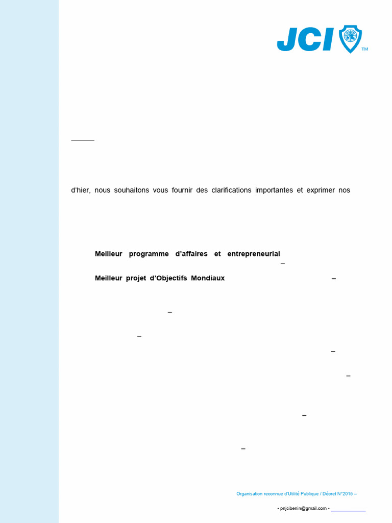 Clarifications sur les récompenses JCI | PDF