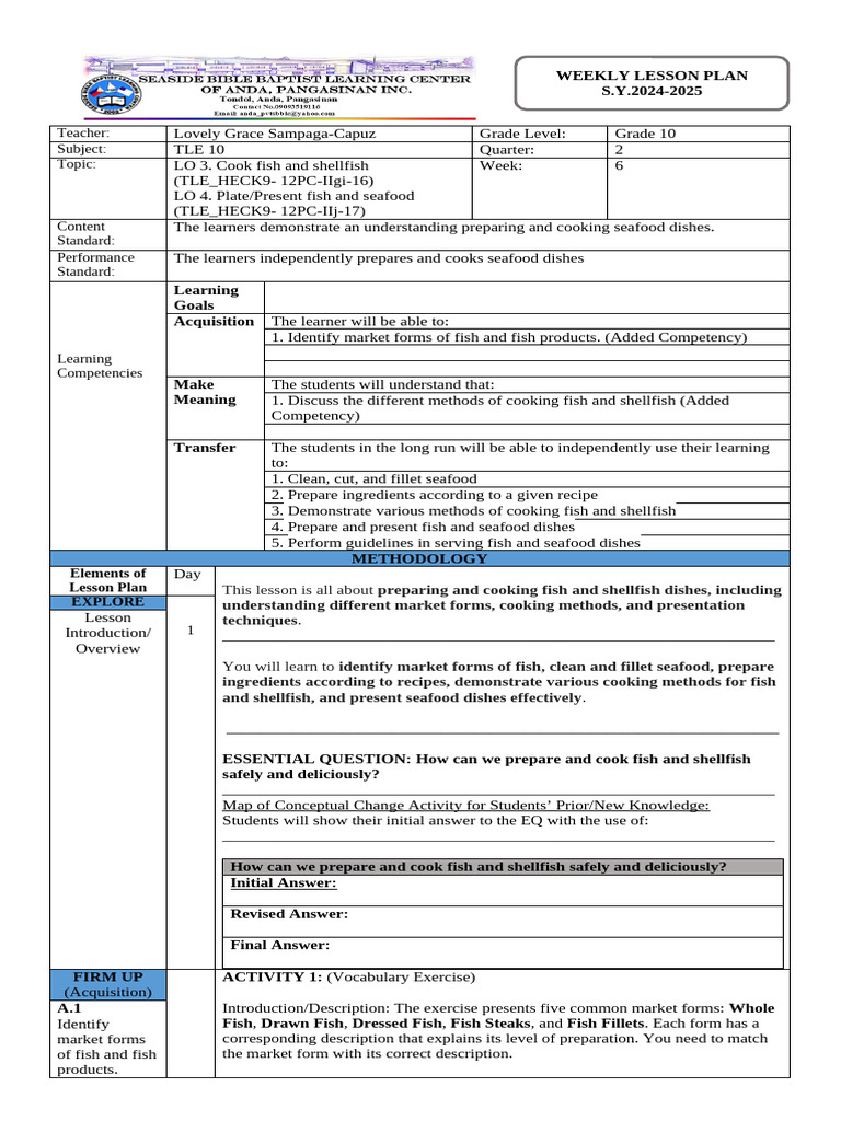 LP Q2 W6 TLE 10 | PDF | Seafood | Recipe