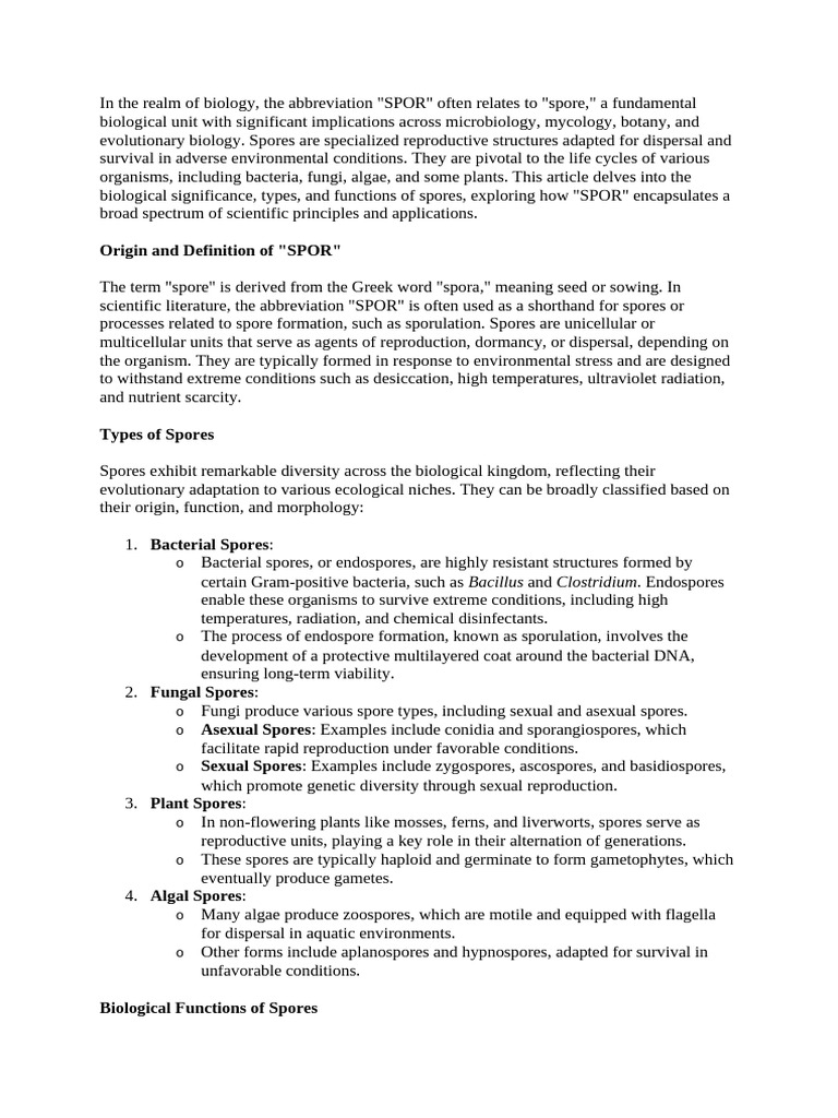 Spor Pdf Spore Sexual Reproduction 7724