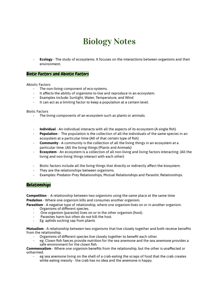 Biology Notes 2024 - Ecology | PDF | Photosynthesis | Food Web
