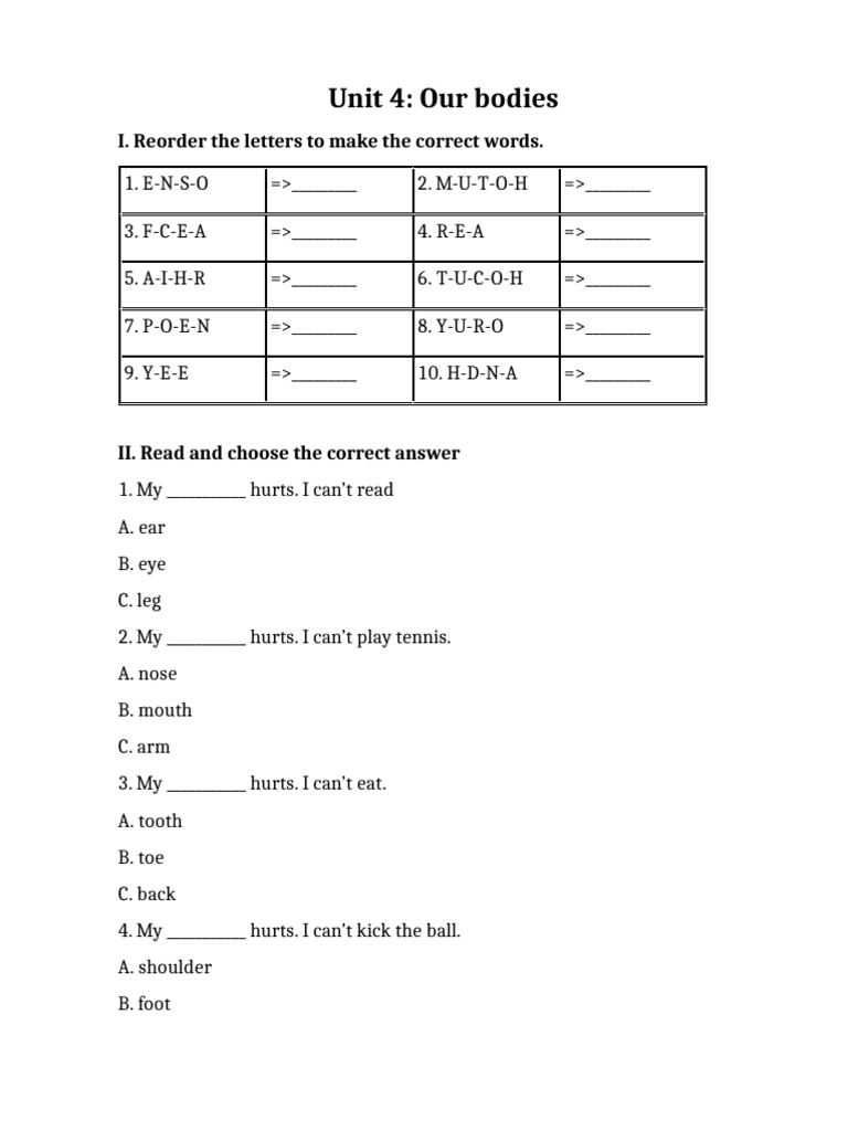 Unit 4 Our bodies | PDF