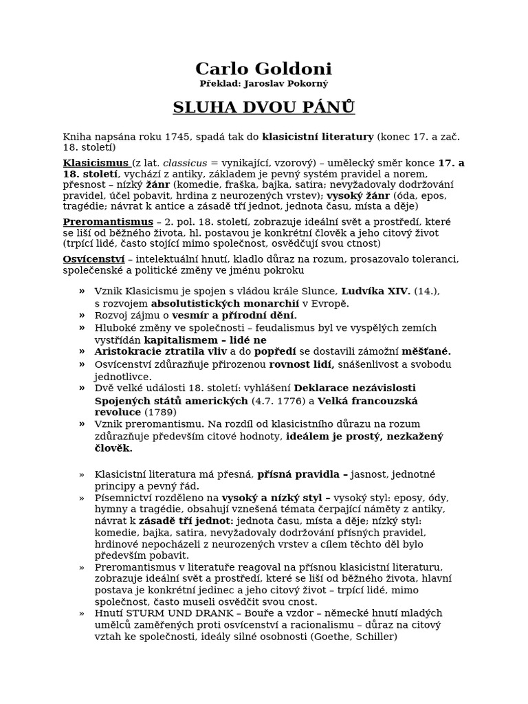 03 Carlo Goldoni - Sluha Dvou Pánů | PDF