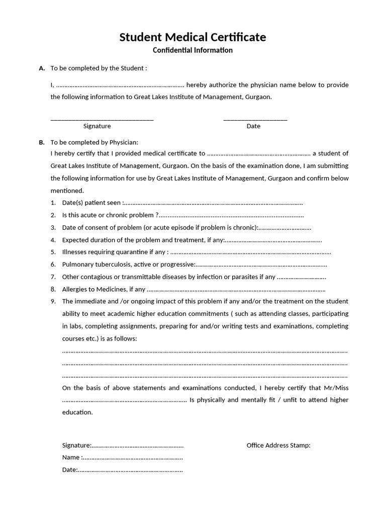 Student Medical Certificate | PDF | Chronic Condition | Clinical Medicine