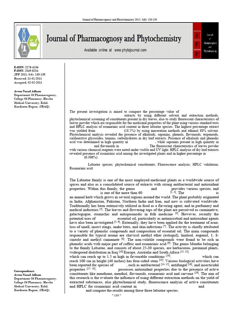 HPLC Testing Method of Mentha Piperita | PDF | Detection Limit | Polyphenol