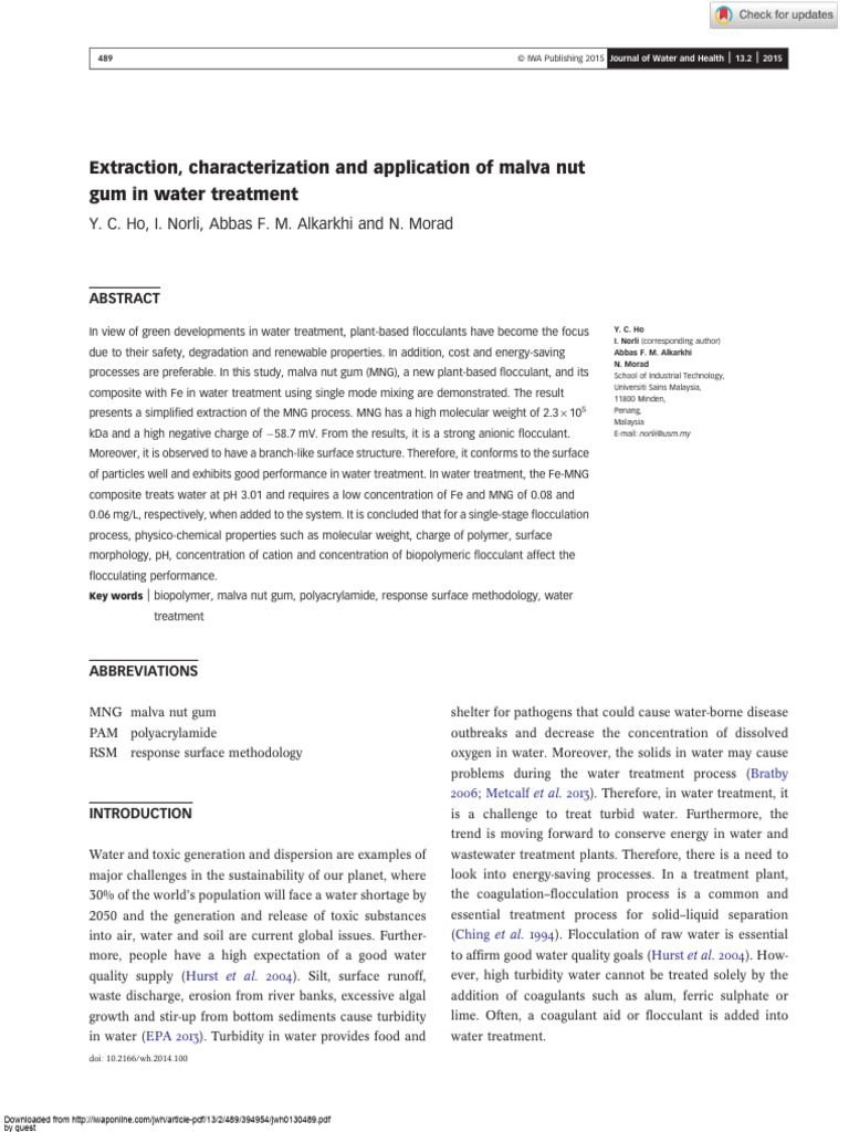 Malva Nut Gum Bioflocculant | PDF | Water | Polymers