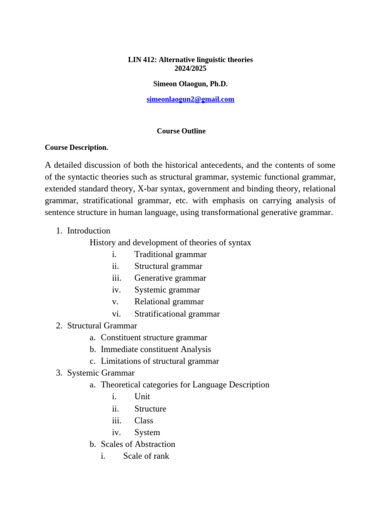 LIN 412 Course Outline | PDF
