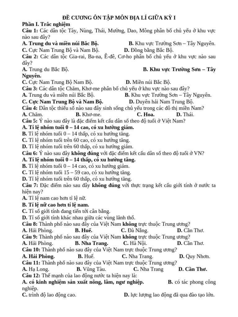 Đe Cuong on Tap Giua Ki 1 Dia Li 9- Chuẩn (1) (1) | PDF