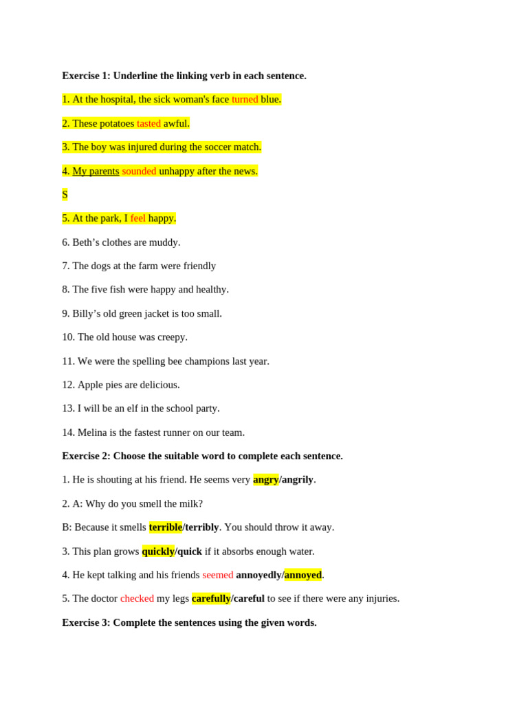 Practice Stative Verbs and Linking Verbs | PDF