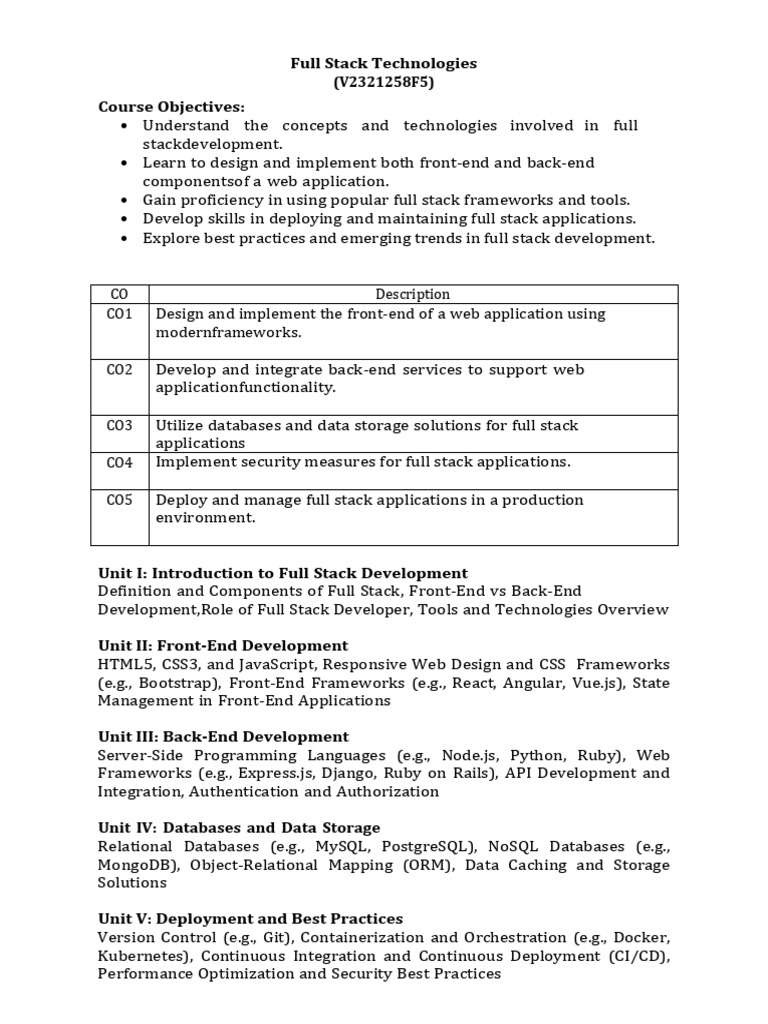 Full Stack Technologies (V2321258F5) | PDF