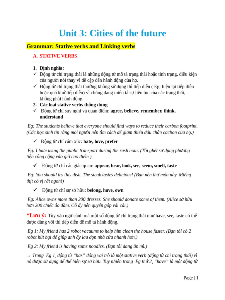 Stative Verbs and Linking Verbs | PDF