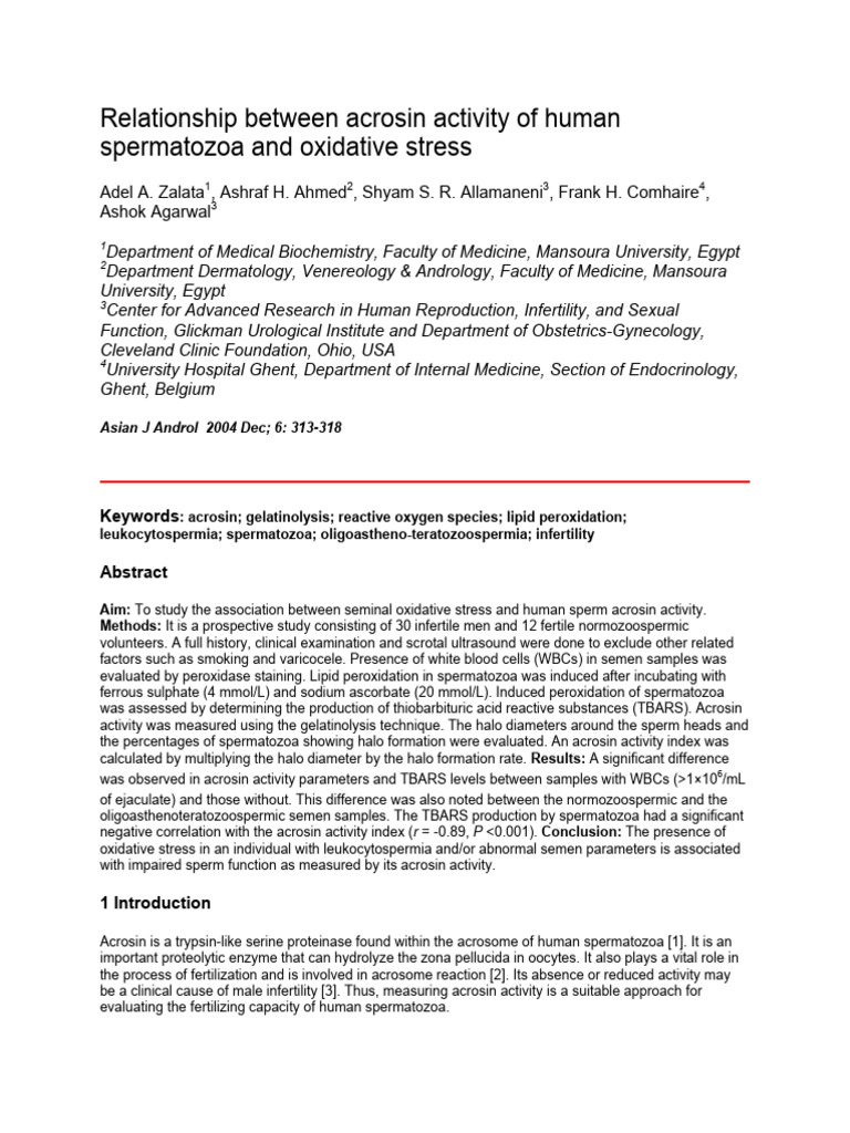 Acrosin Test Sperm (Hability To Fecundation) and Relation To Oxidative ...