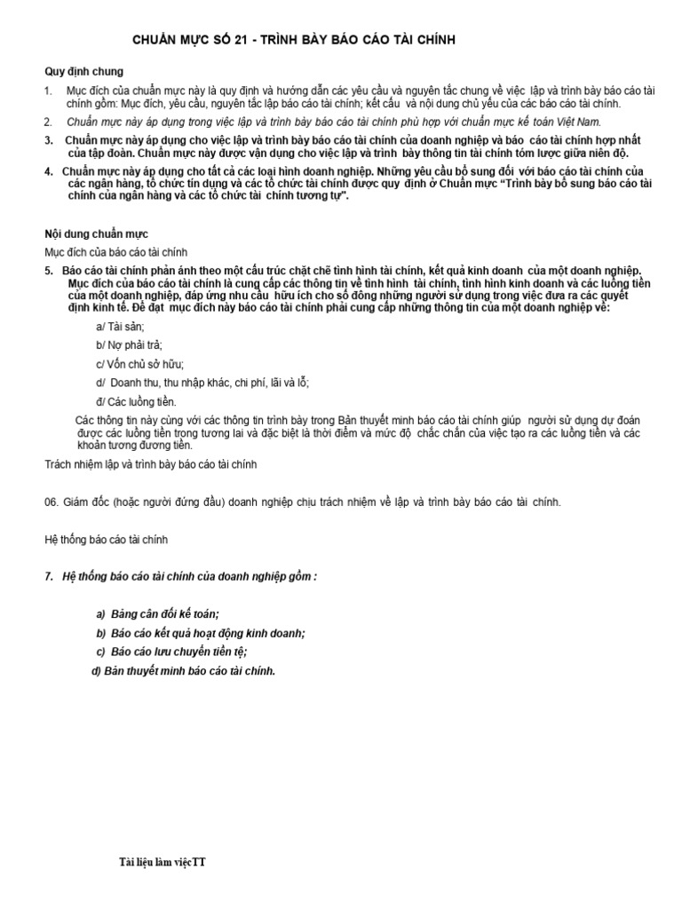 chuan muc ke toan 21 22 - BCTC | PDF