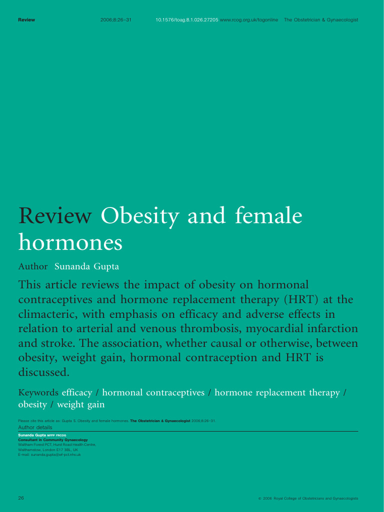 TOG 2006 Vol 1 Obesity and female hormones | PDF | Hormone Replacement Therapy | Combined Oral ...