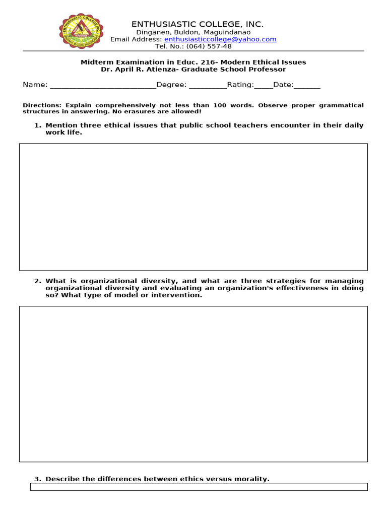 Midterm Exam Modern Ethical Issues | PDF