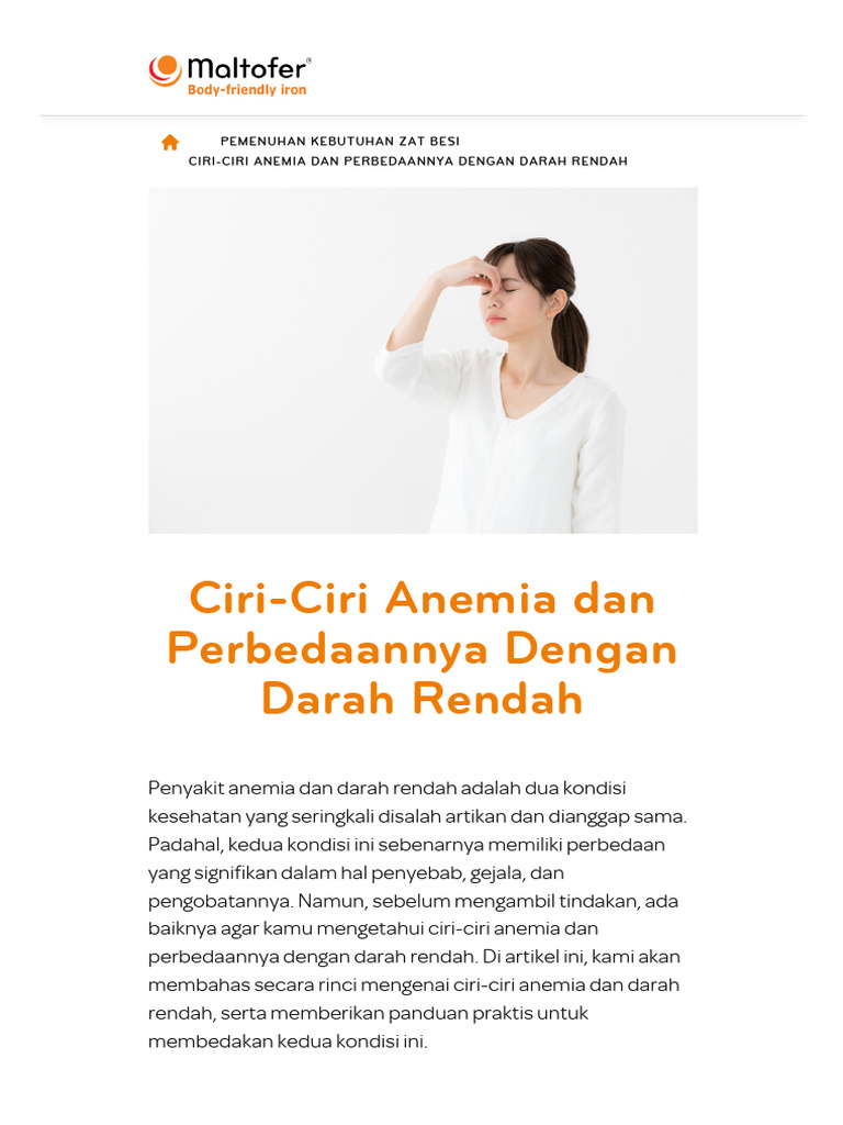 Ciri-Ciri Anemia Dan Bedanya Dengan Darah Rendah - Maltofer | PDF