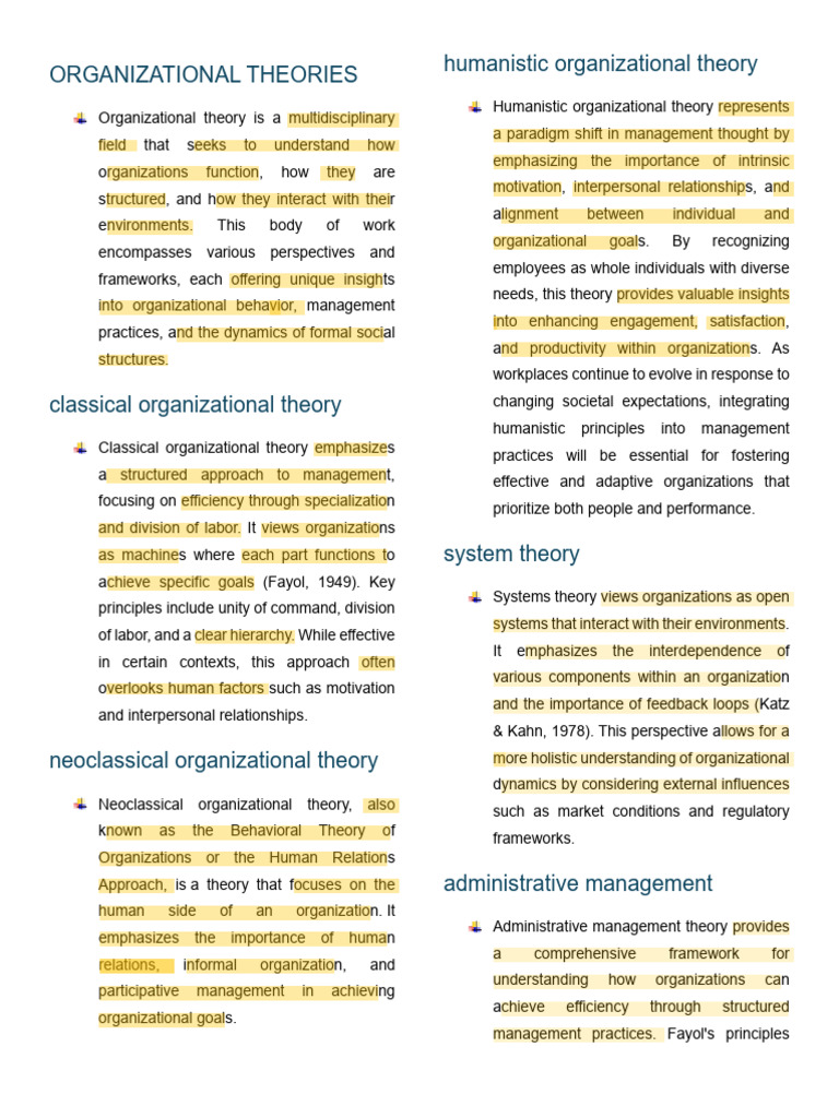 Organizational Theories | PDF | Systems Theory | Motivation