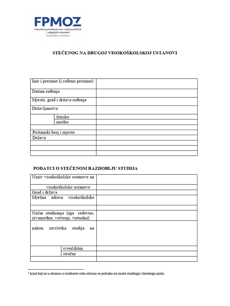 Zahtjev Za Priznavanje Razdoblja Studija | PDF