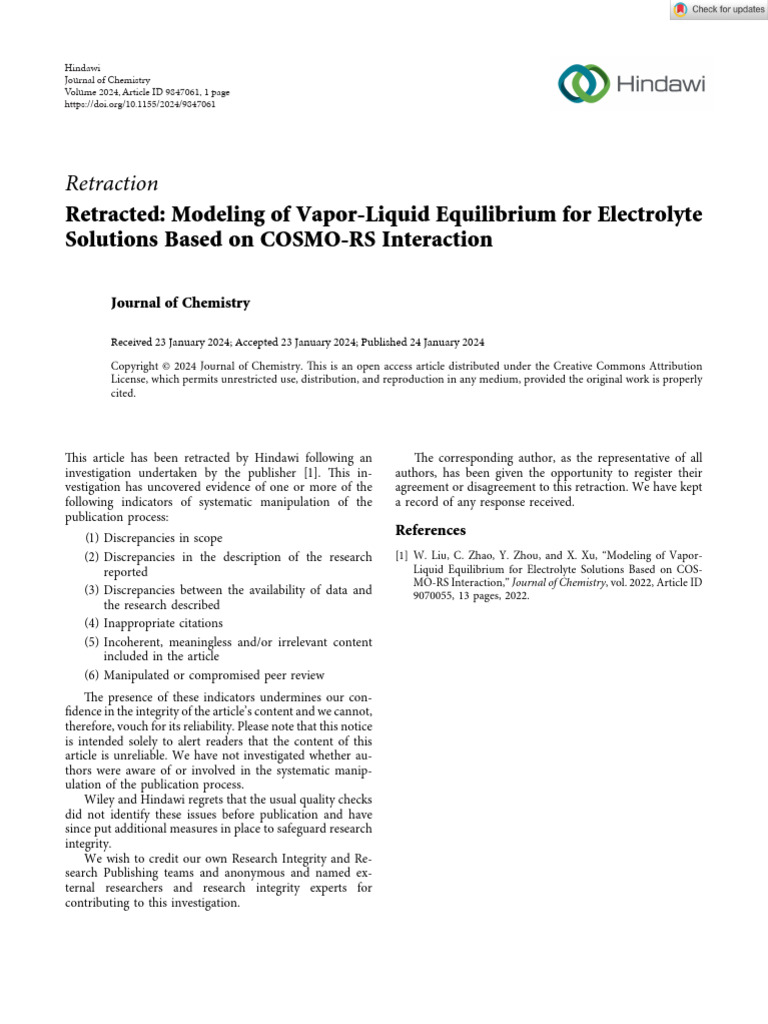 Retracted Modeling of Vapor Liquid Equilibrium For Electrolyte ...