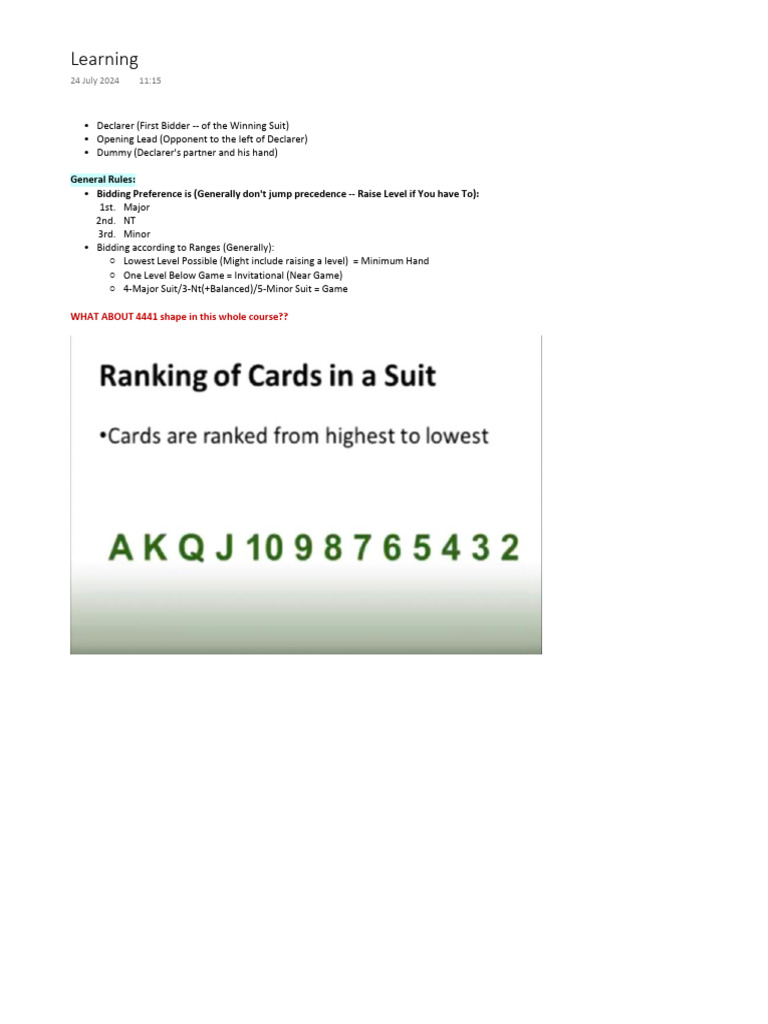 Acol Bridge Bidding Basics Guide | PDF | Contract Bridge | Card Games
