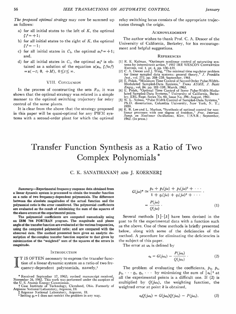1963 Transfer Function Synthesis As A Ratio of Two | PDF | Applied Mathematics | Mathematics