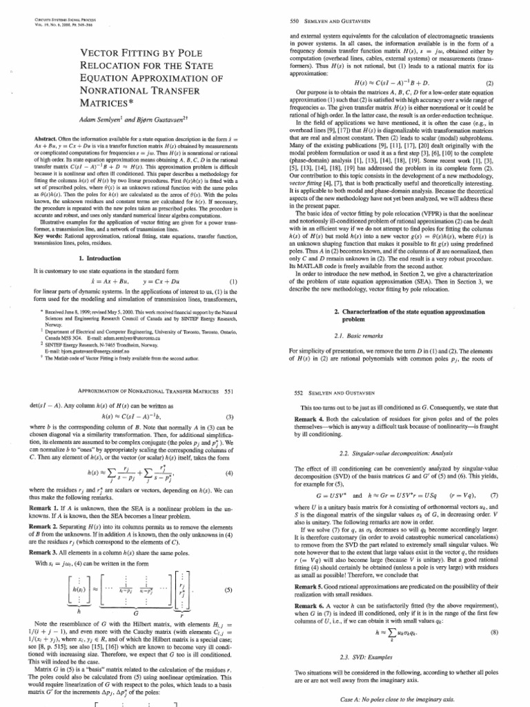 2000 Vector Fitting by Pole Relocation For The State Equation ...