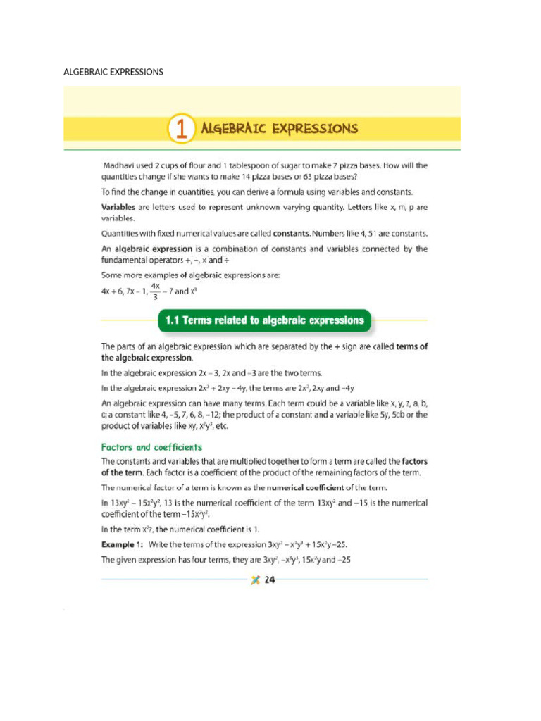 Algebraic Expressions - Maths | PDF