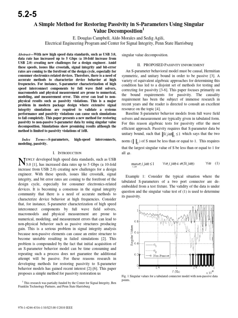 2010 A Simple Method For Restoring Passivity in S-Parameters Using Singular Value Decomposition ...